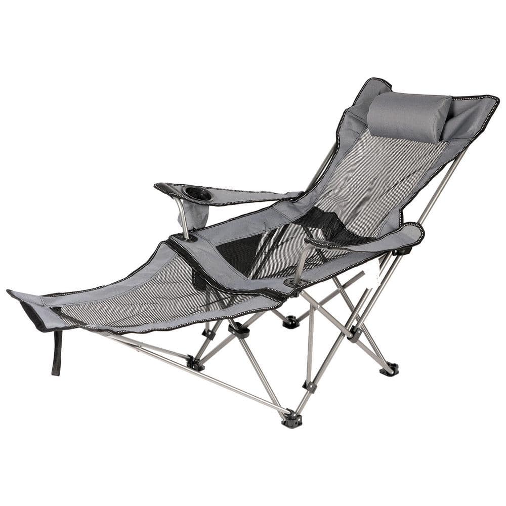 Tunearary Metal Gray Outdoor Removable Footrest Folding Reclining ...