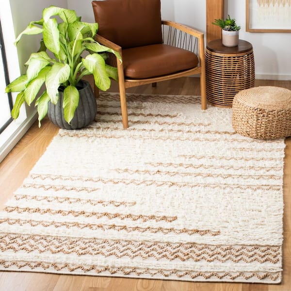 SAFAVIEH Natura 4 ft. x 6 ft. Ivory/Brown Chevron Flokati Area Rug ...