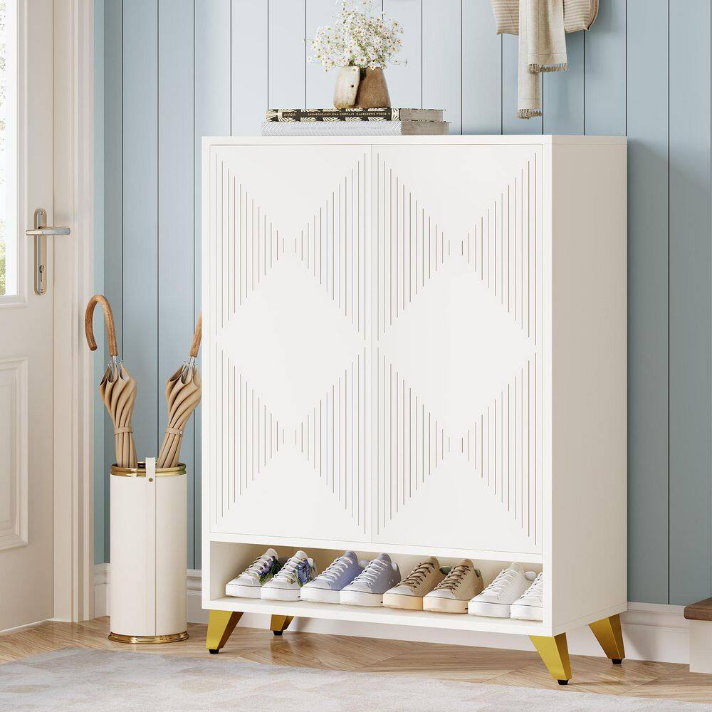 BYBLIGHT Lauren 46 in. H x 32 in. W White Wood Shoe Storage Cabinet ...