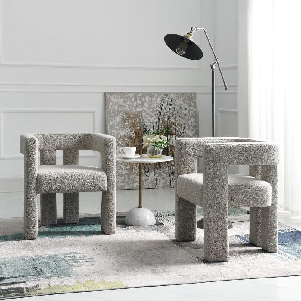 KINWELL Taupe 24 in. Wide Boucle Upholstered Armchair (Set of 2) BSC101 ...