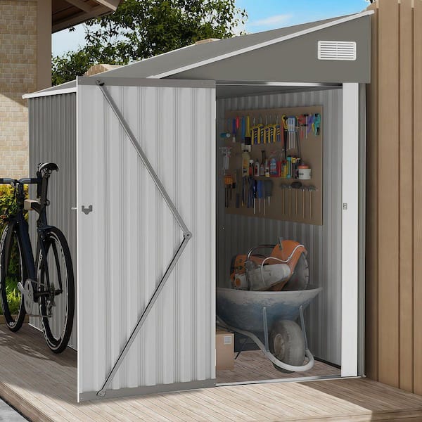 ToolCat 4 ft. W x 8 ft. D Metal Storage Shed with Vents for Garden and ...