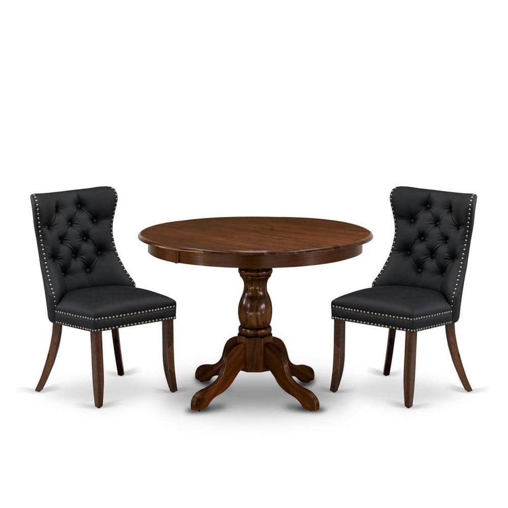 East West Furniture 3-Piece Antique Walnut Finish Solid Wood Top-Round ...
