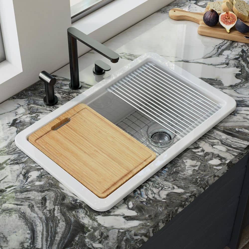 Los Flexi Undermount Kitchen Sink 30 in. x 19 in. Workstation White ...