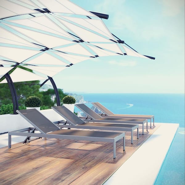 MODWAY Shore Aluminum Textilene Mesh Outdoor Patio 4-Poolside Chaise ...