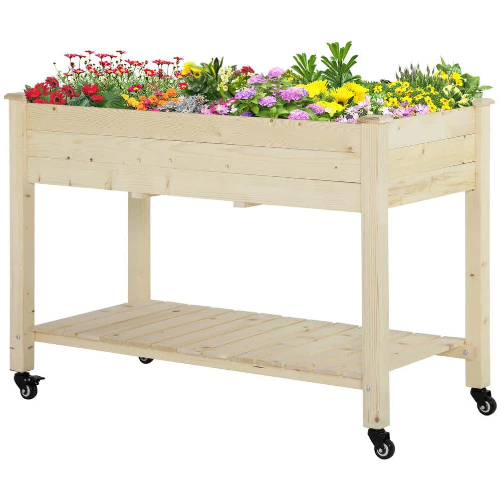 47 in. x 22 in. x 33 in. Elevated Wooden Garden Bed with Lockable ...
