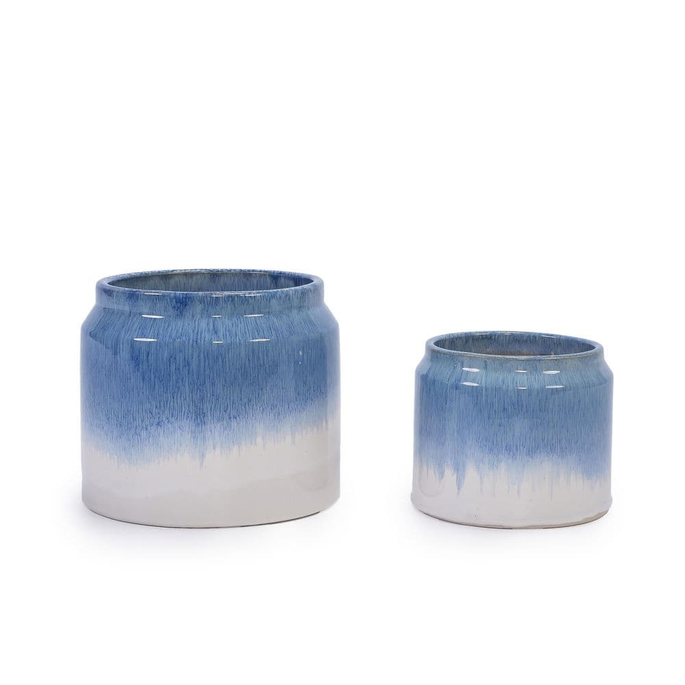 Blue Set of 2 Mixed Size Outdoor Ceramic Plant Pots Stylish Ceramic ...