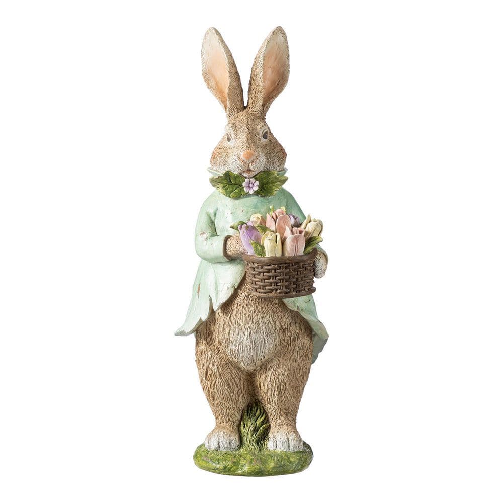 Glitzhome 15.75 in. H Easter Resin Bunny Boy Table Decor with Flowers ...
