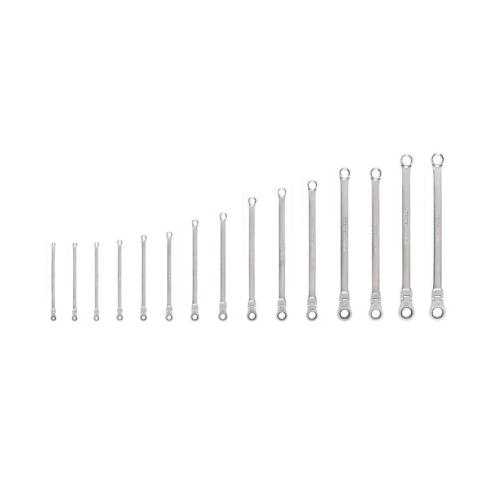 TEKTON Long Fixed/Flex Head 12-Point Ratcheting Box End Wrench Set, 15 ...