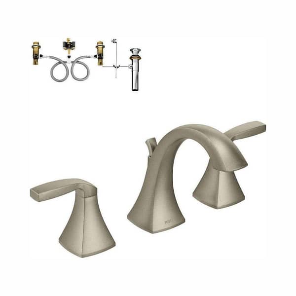 MOEN Voss 8 in. Widespread 2-Handle High-Arc Bathroom Faucet Trim Kit in Brushed Nickel (Valve ...