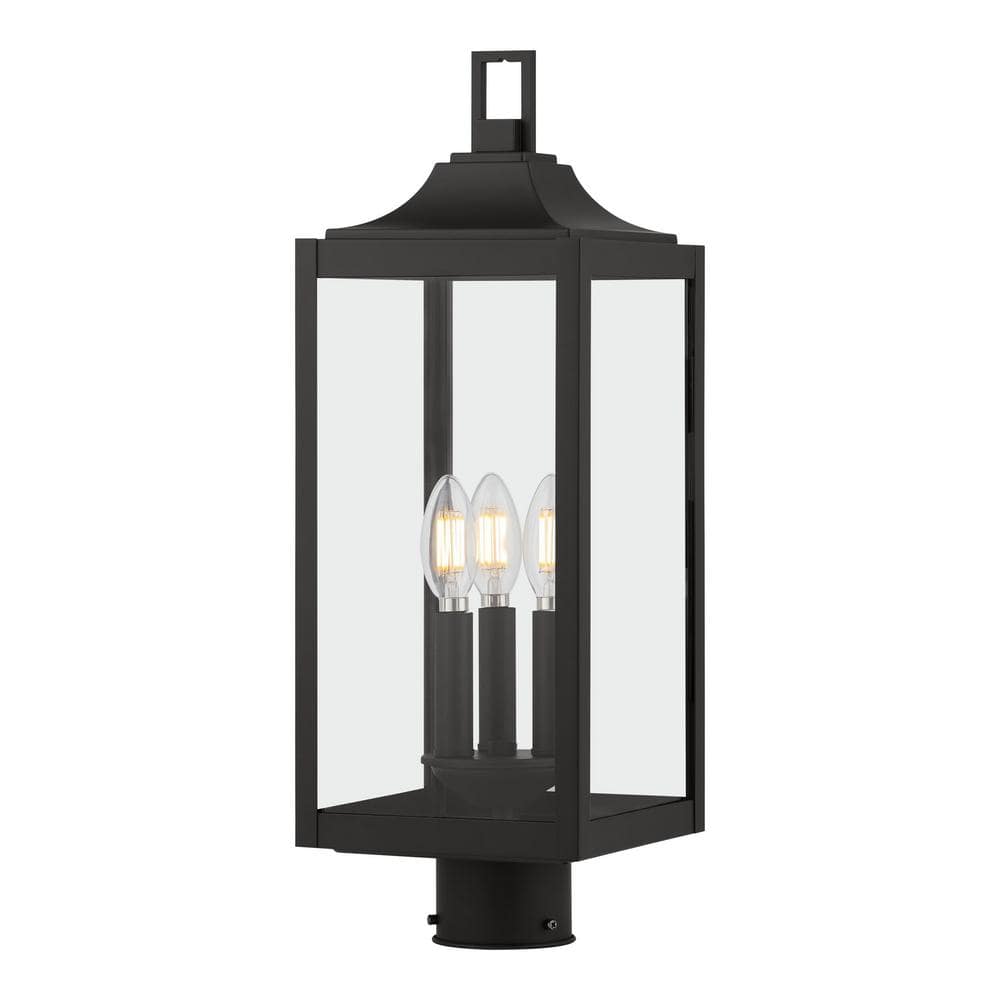 Home Decorators Collection Havenridge 3-Light Matte Black Outdoor Post ...