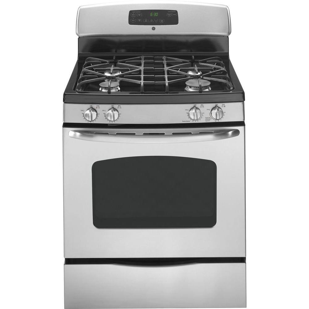 GE 30 in. 5.0 cu. ft. Gas Range with Self-Cleaning Oven in Stainless ...