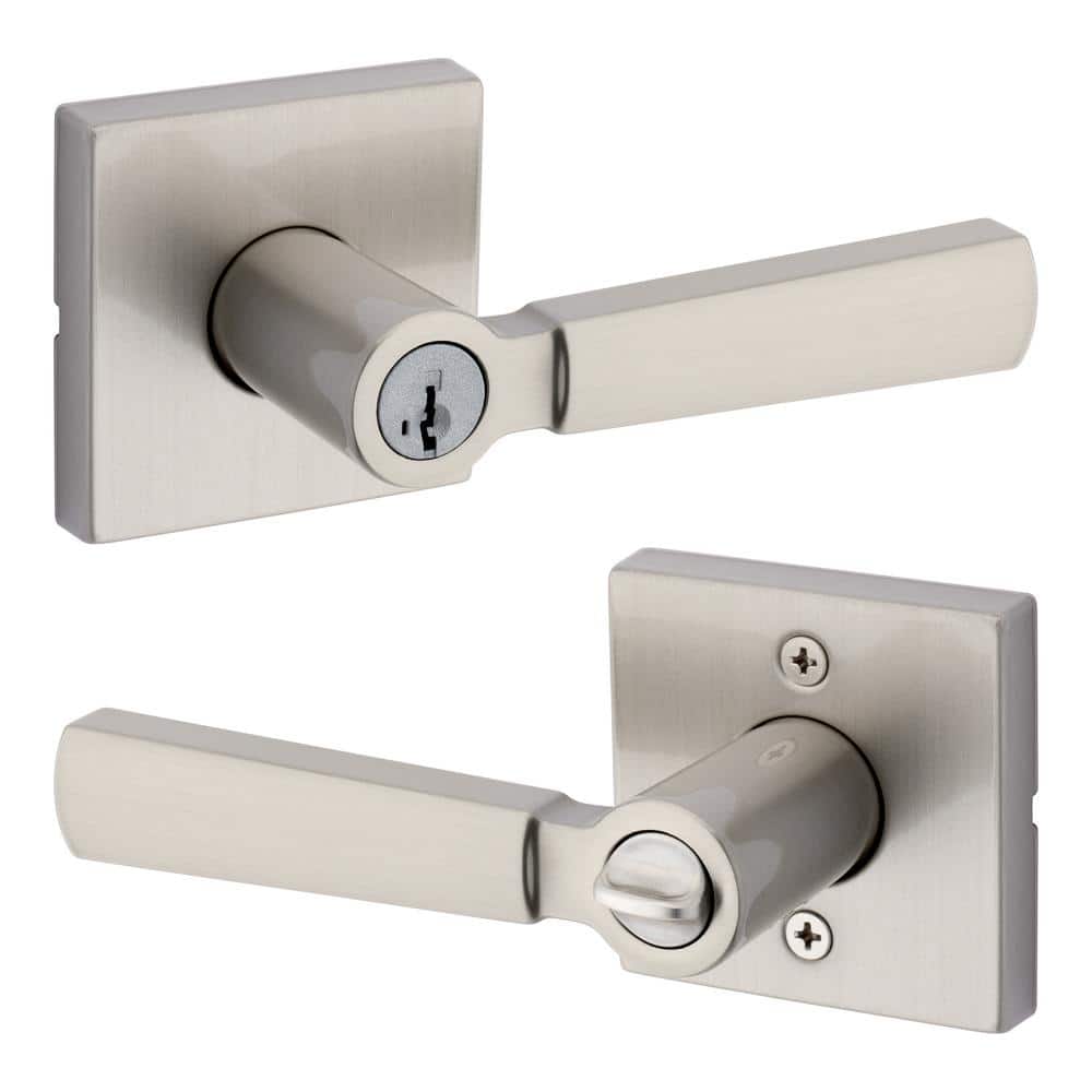 Kwikset Perth Satin Nickel Reversible Square Straight Keyed Entry Door ...