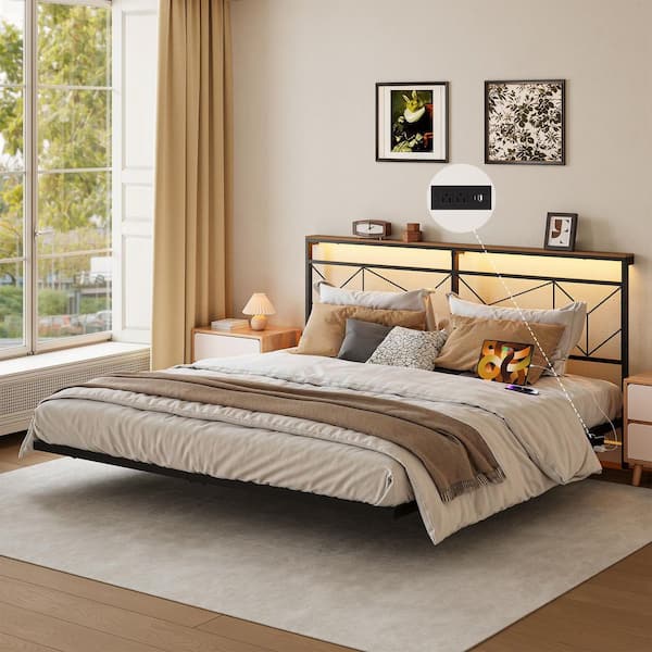 HAUSOURCE King Size Floating Bed Frame Metal Platform Bed Frame with ...