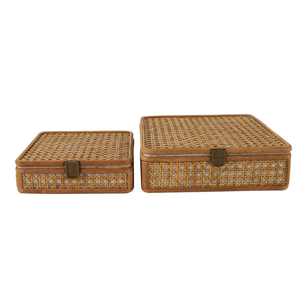 Litton Lane Square Rattan Handmade Woven Rattan Box with Bronze Latches ...