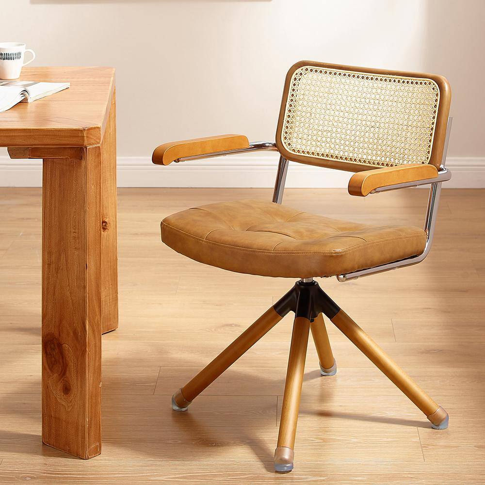 Art Leon HO Light Brown Faux Leather Swivel Task Chair with Arms DC009 ...