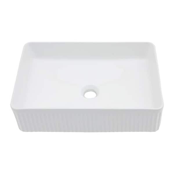 20 in. Rectangular Ceramic Vessel Bathroom Sink in White with 1.75 in ...