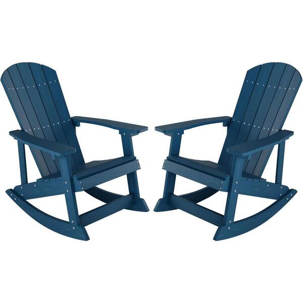YEFU Navy Plastic Oversized Adirondack Patio Outdoor Rocking Chair (2 ...