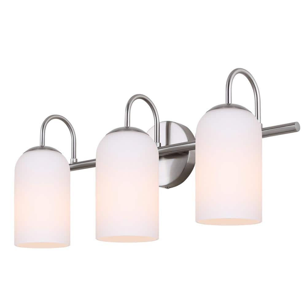 CANARM Novalee 22 in. 3-Light Brushed Nickel Vanity with White Glass ...