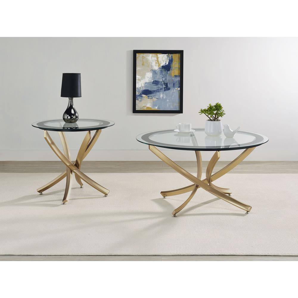 Coaster Brooke 35.5 in. Rose Brass and Black Round Glass Top Coffee ...