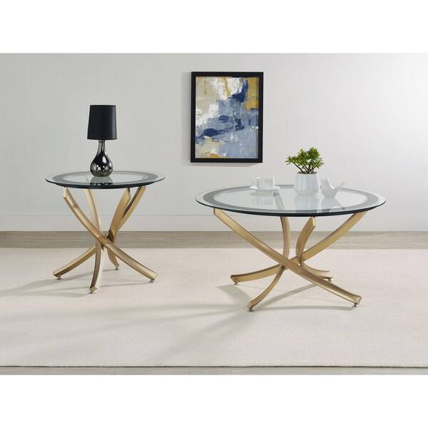 Coaster Brooke 35.5 in. Rose Brass and Black Round Glass Top Coffee ...