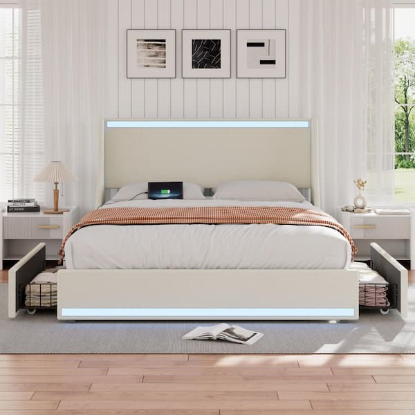 VECELO Upholstered Bed Full Platform Bed Frame with Headboard, Underbed ...