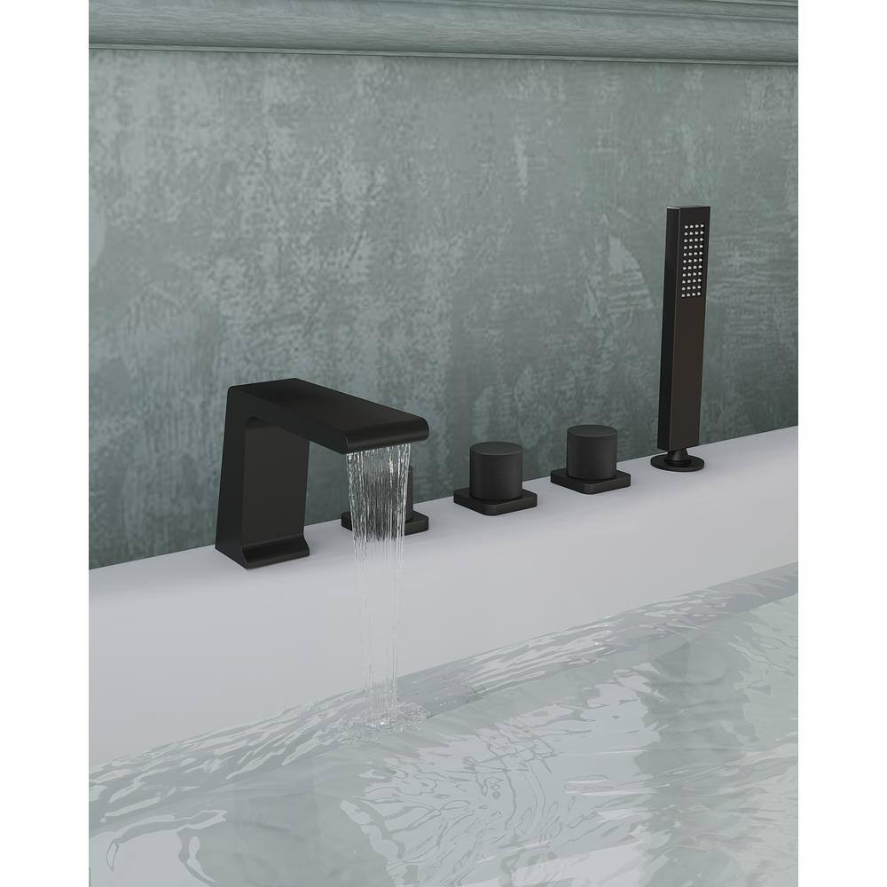 EVERSTEIN 3-Handle Tub-Mount Roman Tub Faucet with Hand Shower in Matte ...