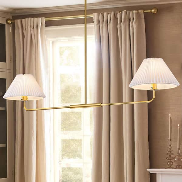 Rennnsan Remy 2-Light Modern Brass Linear Pendant with White Pleated ...