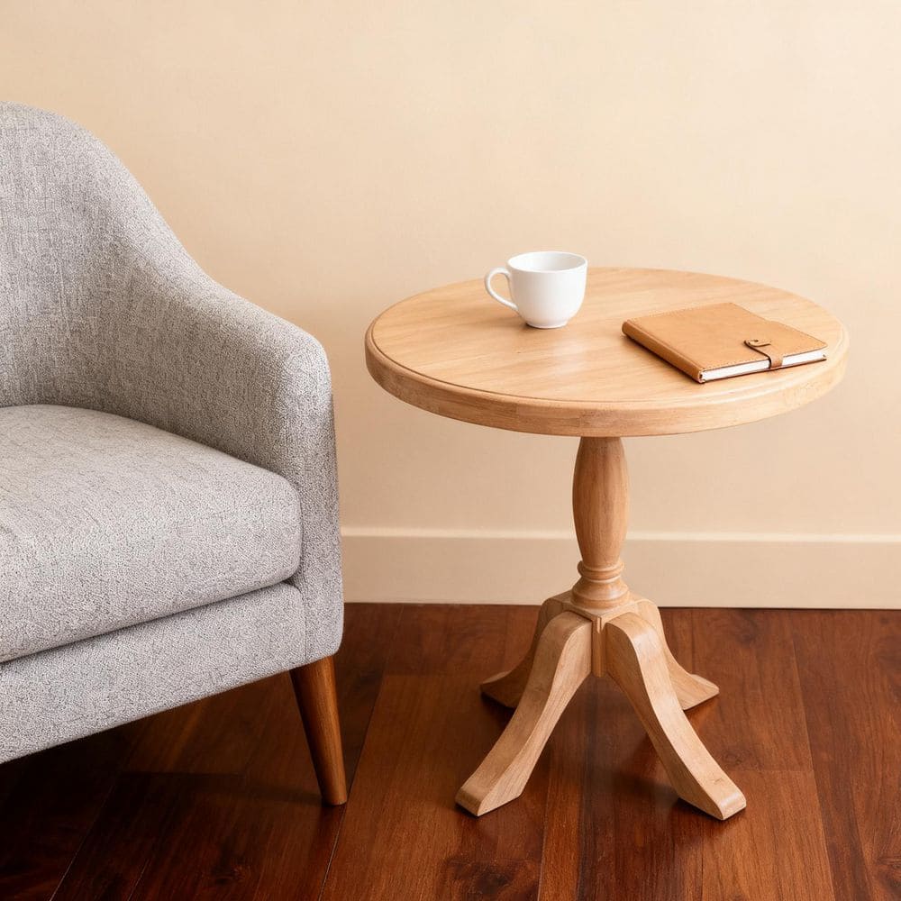 Noble House Serena 23.6 in. Natural Short Round Solid Wood End Table ...