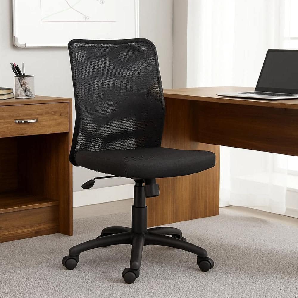 Benjara Lene Mesh Rolling Task Chair in Black without Arms BM344586 ...