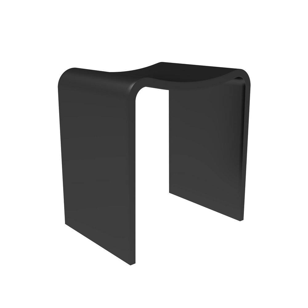 HOPROME Blynn 15 in. W x 11 in. D Freestanding Solid Surface Shower Stool Vanity Seat in Black ...