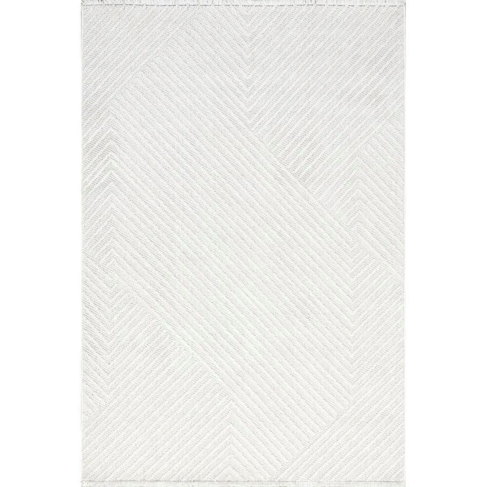 nuLOOM Sutton Geometric Machine Washable Tasseled Cream 8 ft. x 10 ft ...
