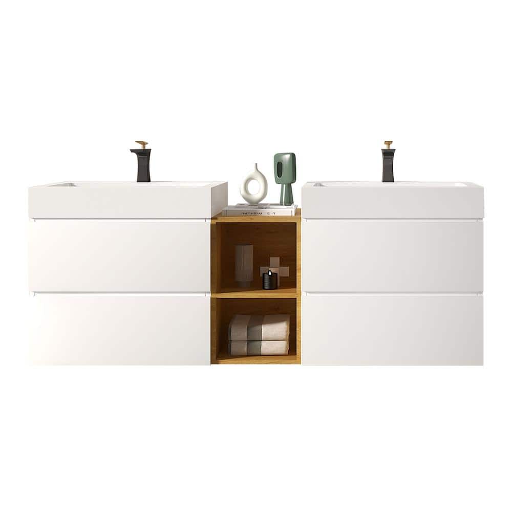 JimsMaison 72 in. W x 18 in. D x 25 in. H Double Sinks Floating Bath ...