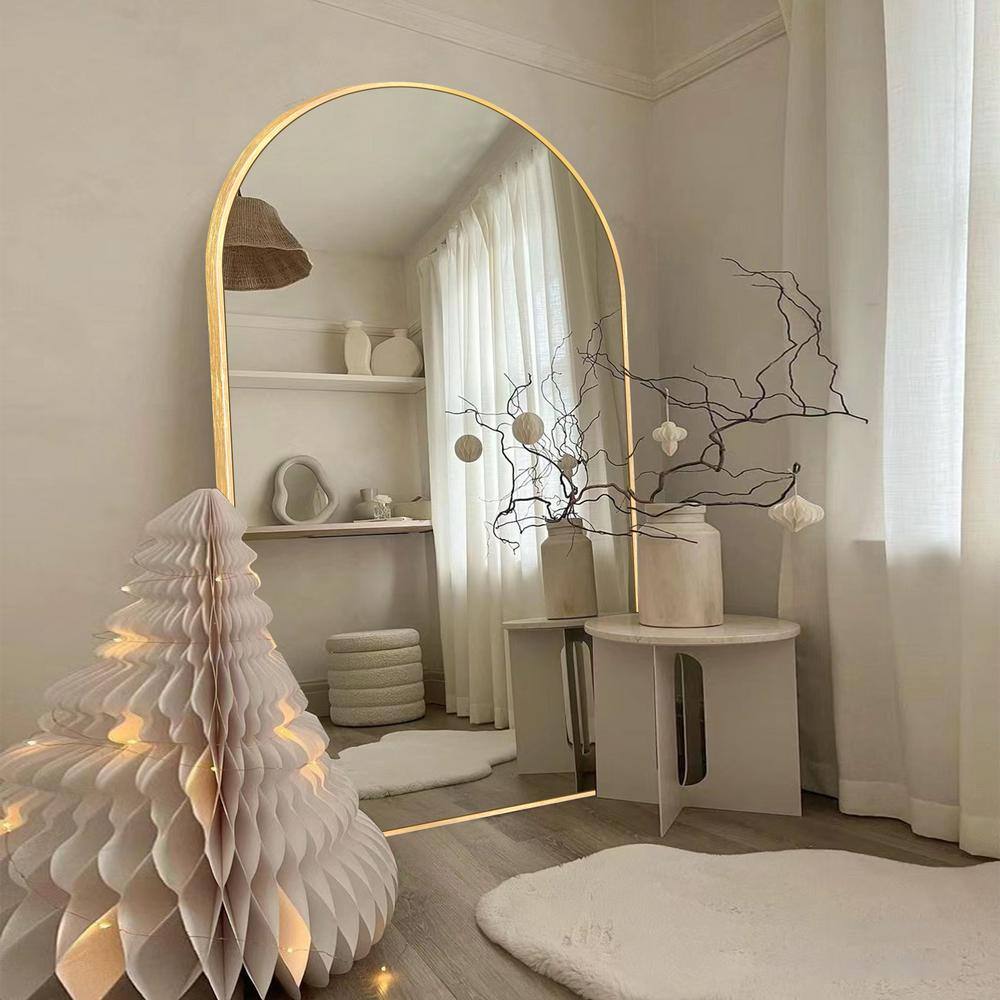 Sxiawe 32 in. W x 71 in. H Arched Aluminum Alloy Frame Gold Oversized ...