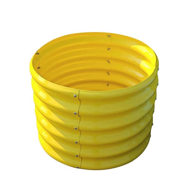 Zeus & Ruta 24 x 24 x 18 in. Yellow Round Metal Raised Garden Beds for ...
