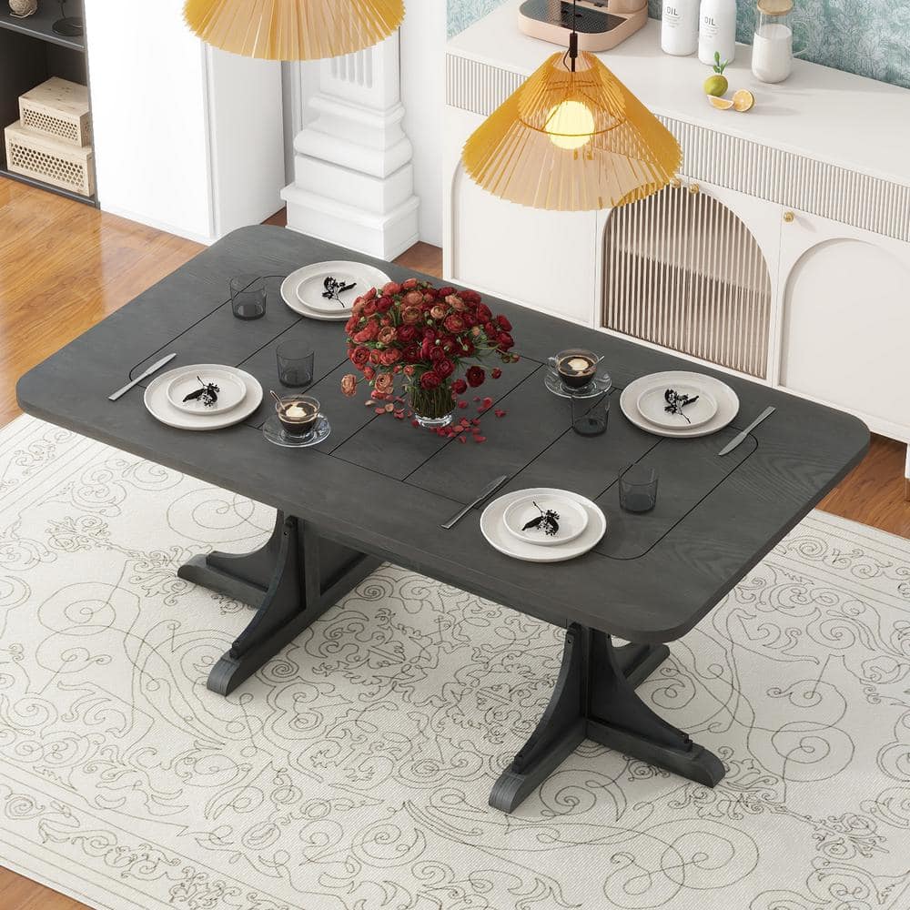 Magic Home 71 in. Retro Ash Veneer Light Gray Wooden Rectangular ...