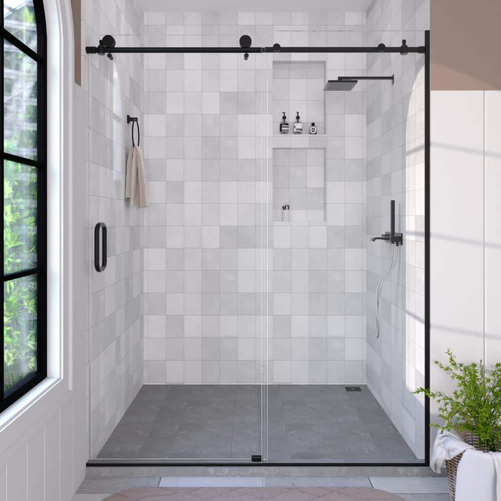 Hermitage Bath Brewo 60 in. W x 76 in. H Sliding Semi-Frameless Shower ...