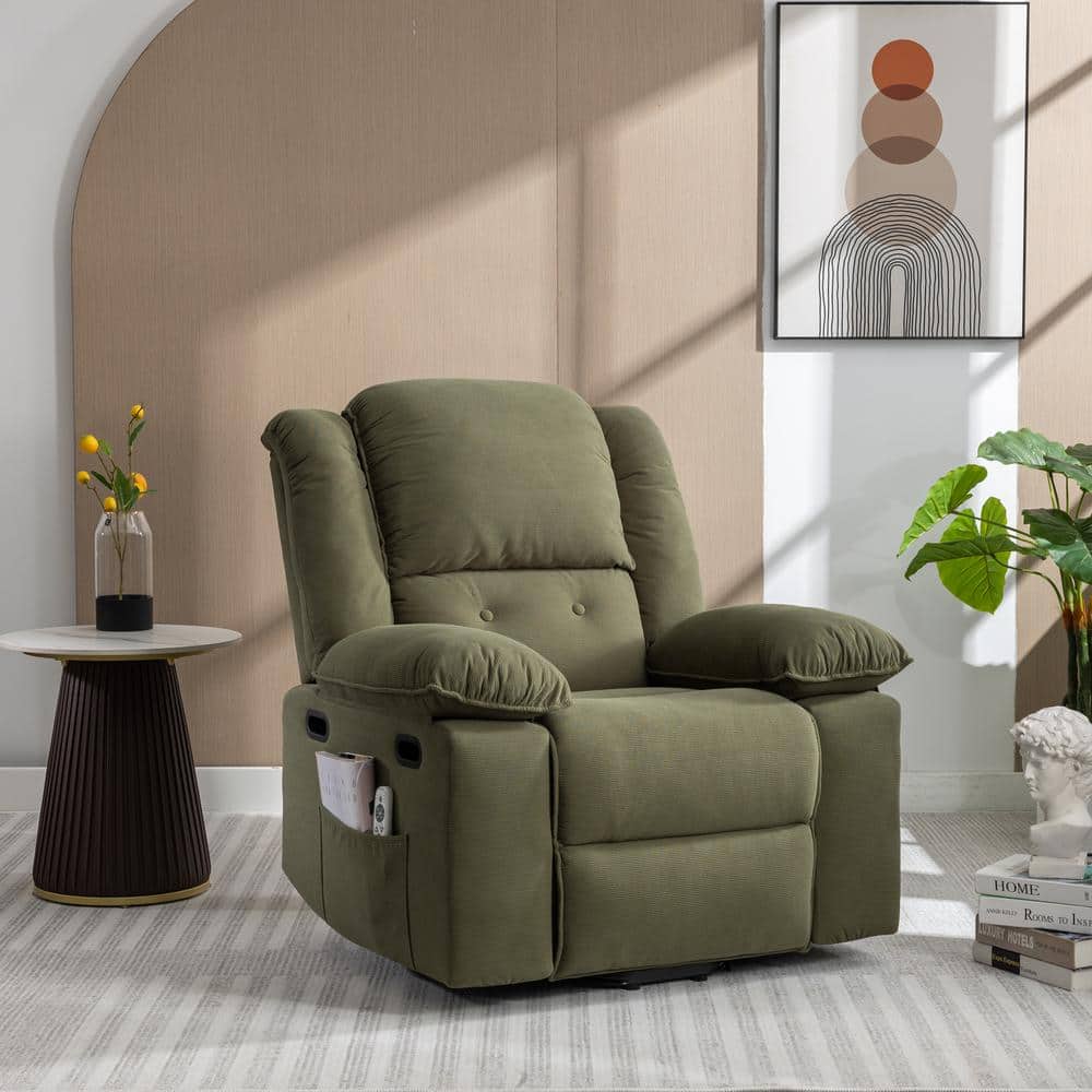 Clihome Green Massage Recliner with Side Pocket, Power Lift Chair for ...