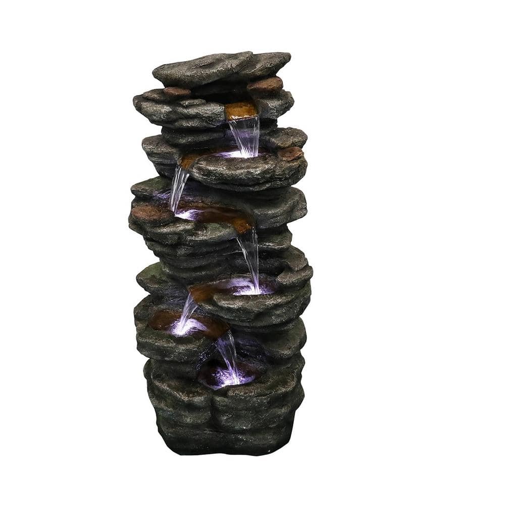 ITOPFOX 40 in. High Rocks Outdoor Cascading Waterfall with LED Lights ...