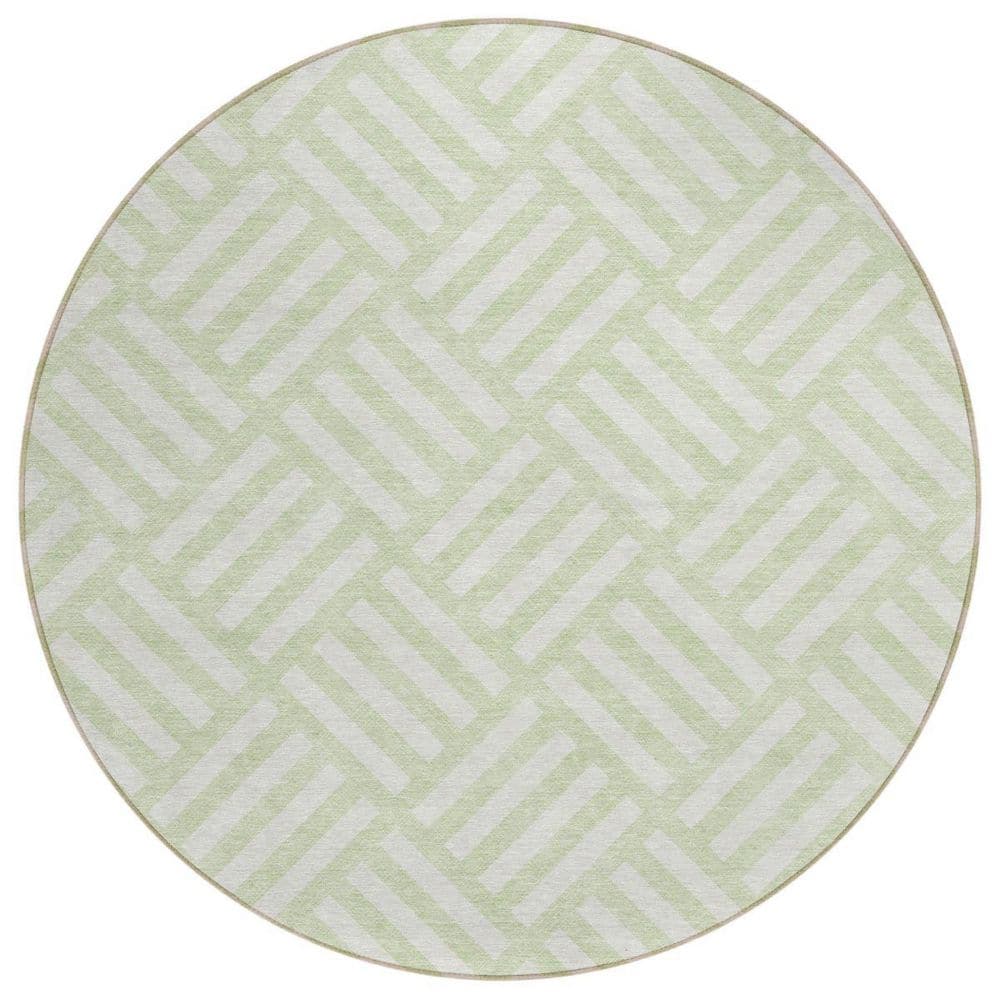 HomeRoots Mint Green, Ivory 8 ft. Round Woven Geometric Polyester Round ...