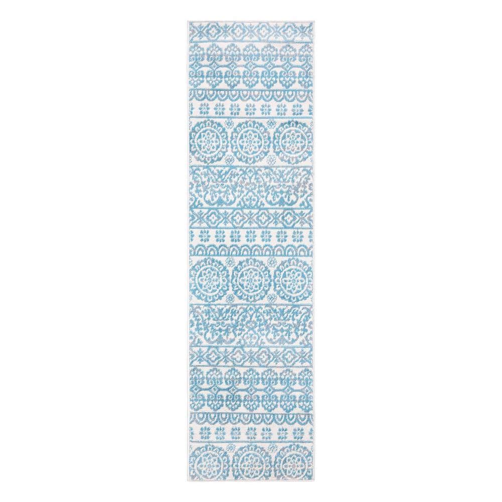 World Rug Gallery Blue 2 ft. x 7 ft. Boho Distressed Floral Vintage ...