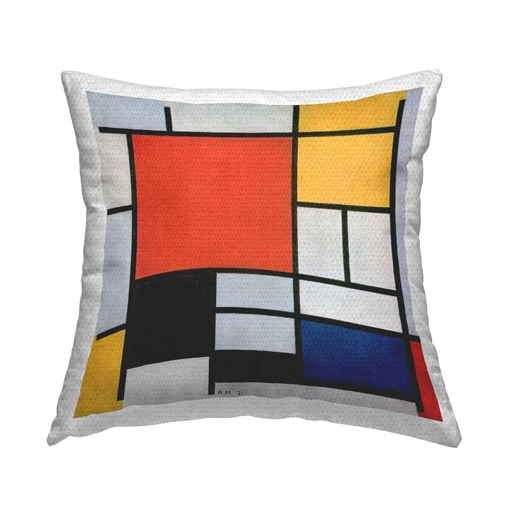 Stupell Industries Classic Mondrian Abstract Squares Multi-Color Square Outdoor Throw Pillow plc ...