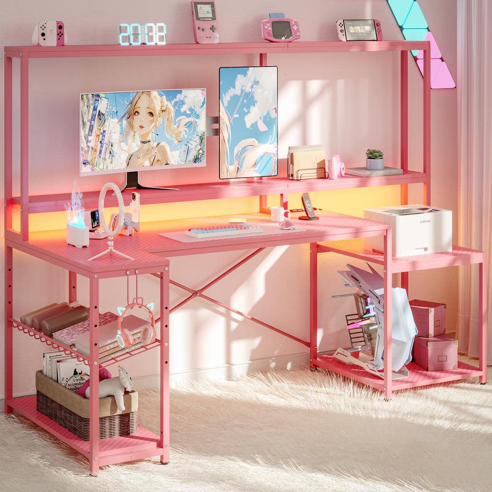 Have a question about Bestier 71 in. Pink L-shaped Desk Computer Desk ...