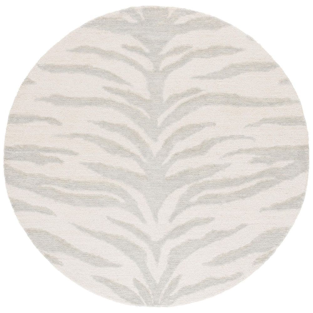 SAFAVIEH Ebony 6 ft. x 6 ft. Green/Ivory Zebra Striped Round Area Rug ...