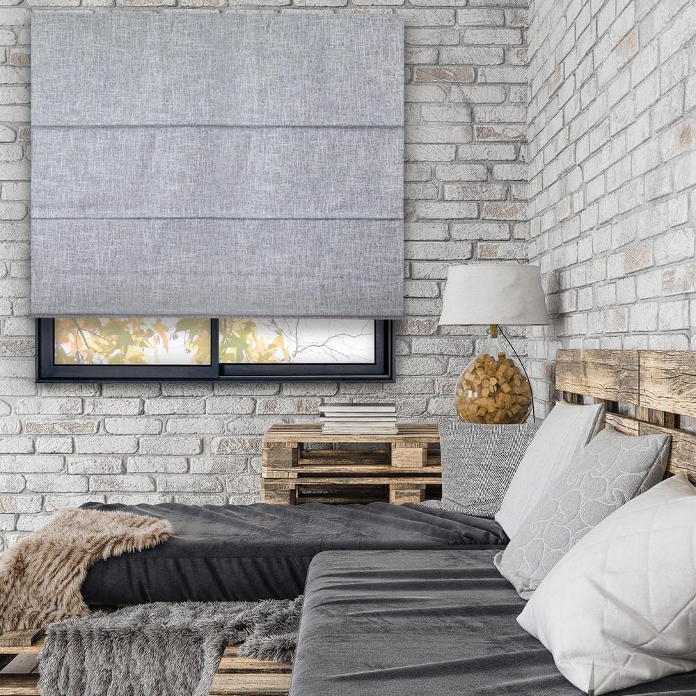 YELLOW BLINDS Lakehouse Pewter Blackout Cordless Polyester Roman Shades ...