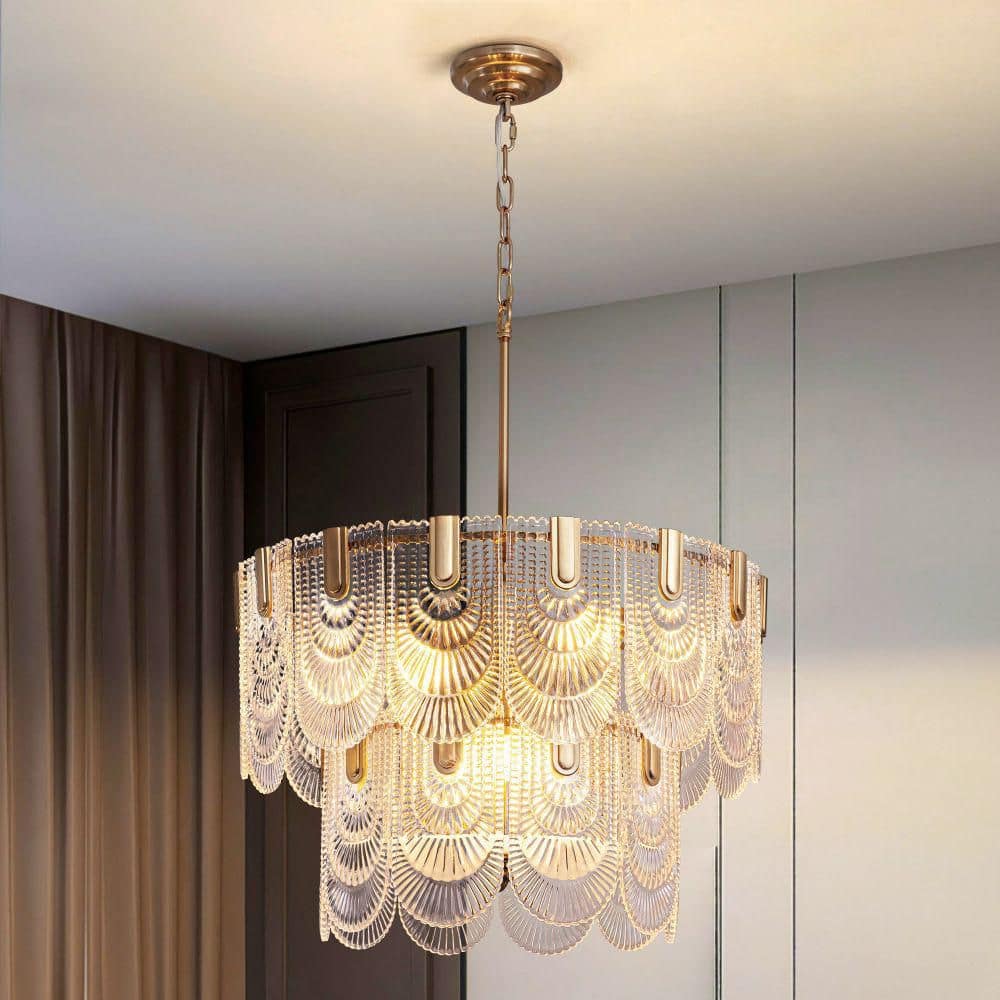 Reviews for WDETR 24 in. 9-Light Glass Modern Gold Chandelier for ...