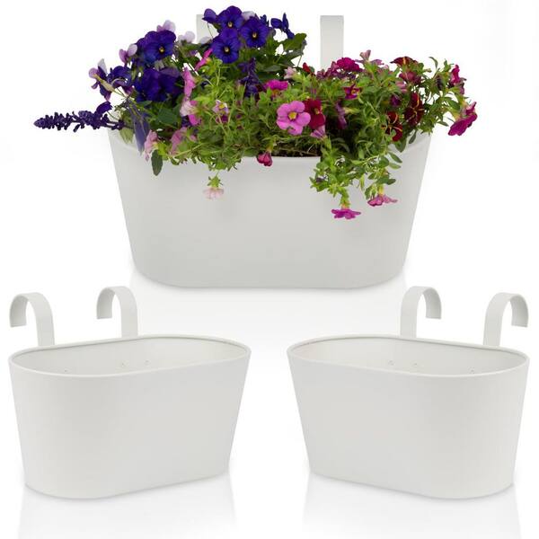 Hanging Flower Pots for Outside Railing Or Fence, Set of 3 Outdoor ...