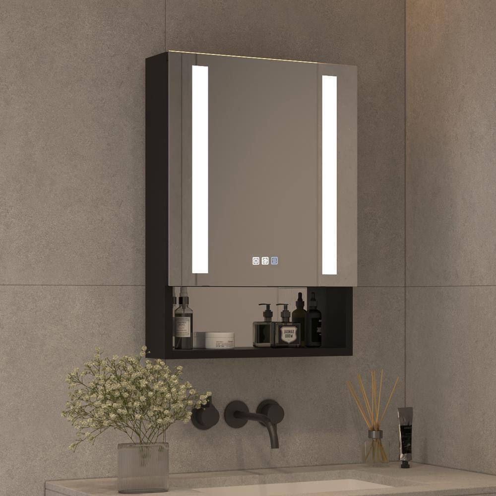 WELLFOR 20.01 in. W x 28 in. H Rectangular Black Aluminum Recessed ...