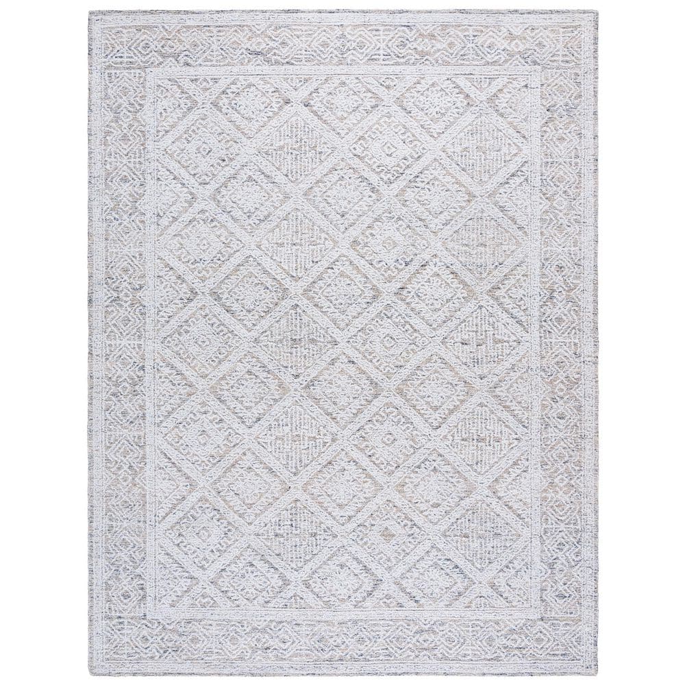 SAFAVIEH Ebony 8 ft. x 10 ft. Taupe/Ivory Diamond Ornate Border Area ...
