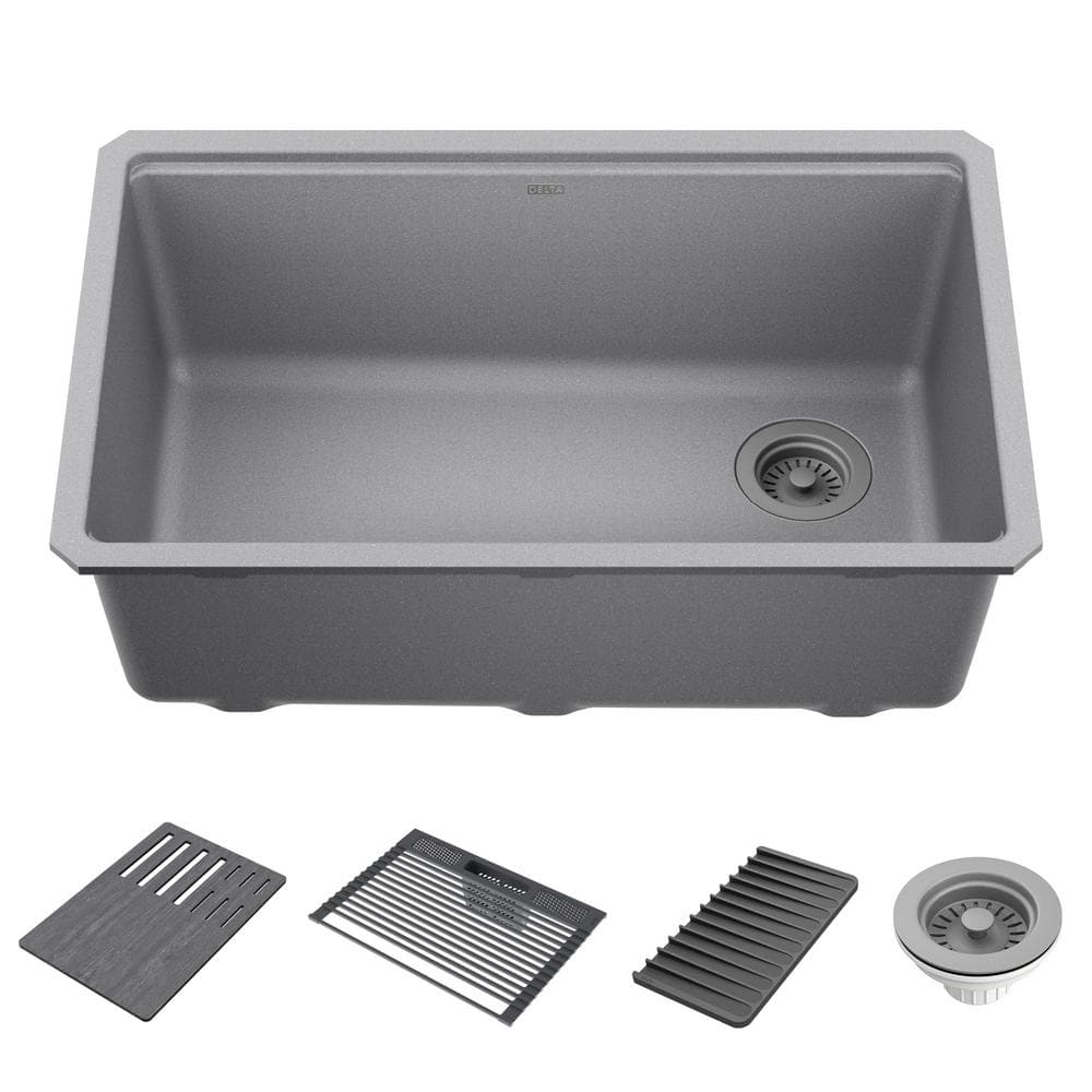 Delta Everest Dark Grey Granite Composite 30 in. Single Bowl Undermount ...