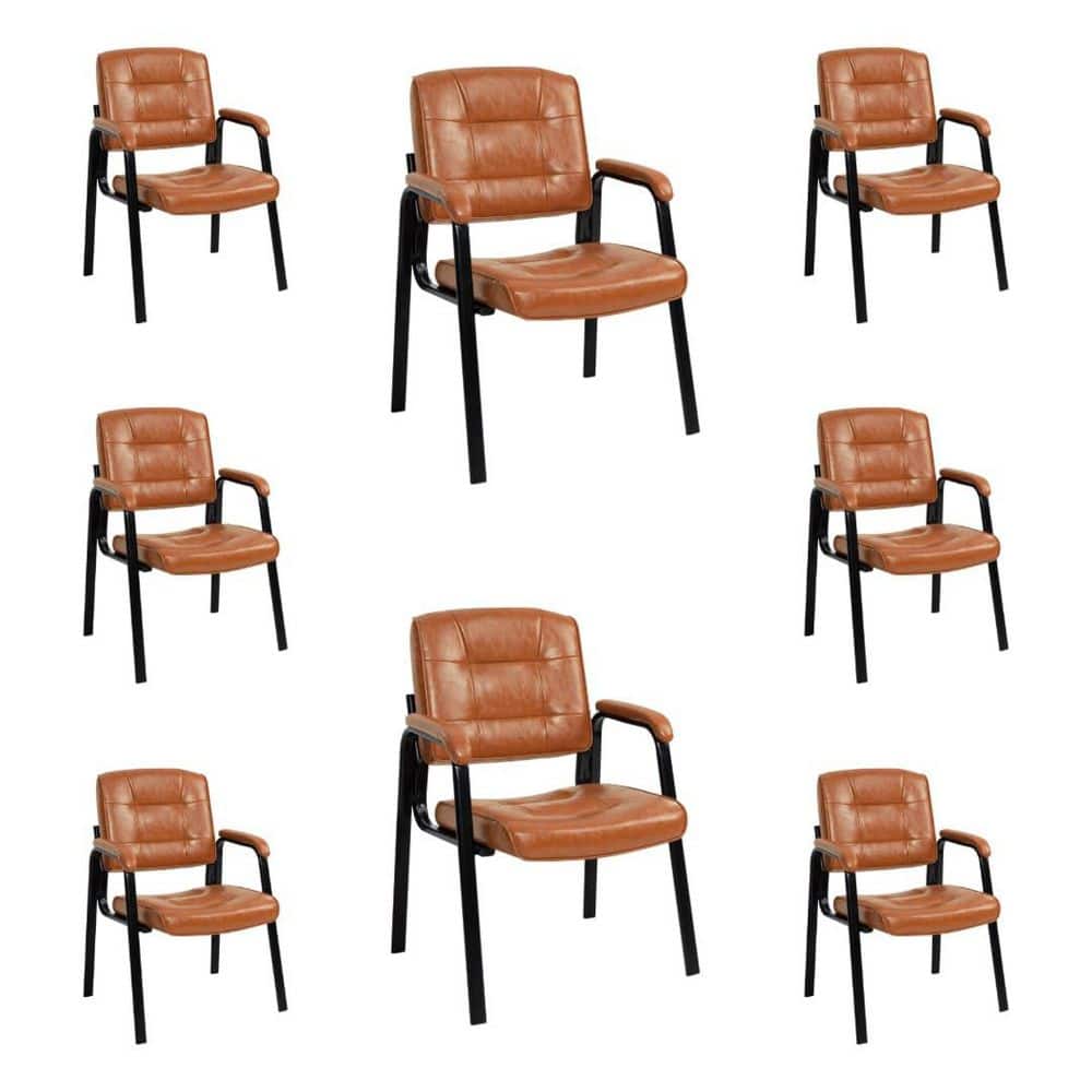HOMESTOCK Set of 8 Caramel Office Guest Chairs, Upholstered Leather ...